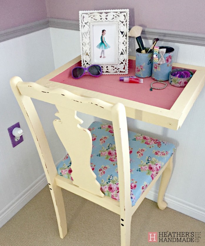 DIY floating makeup table, revamped chair – Heather's Handmade Life